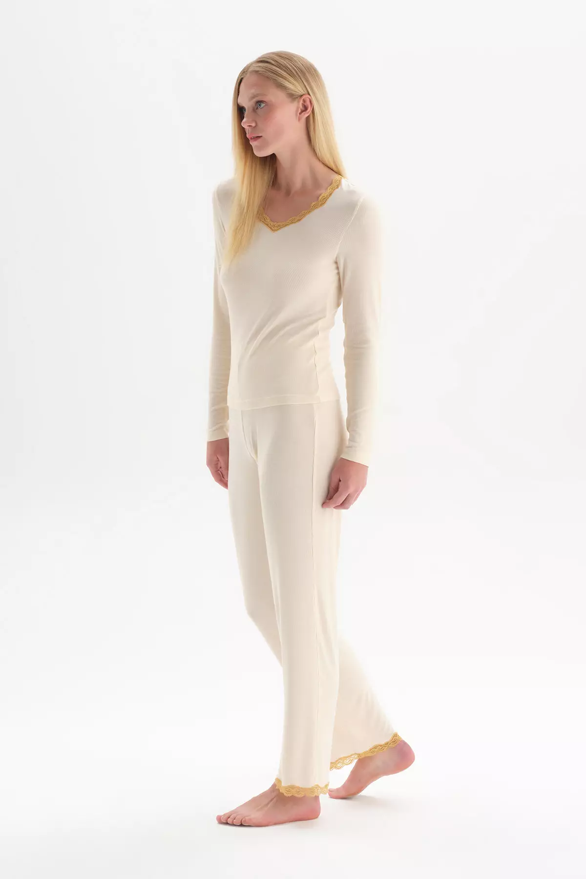 Buy DAGİ Beige Pyjama Set, Double-Breasted, Regular Fit, Long Sleeve ...