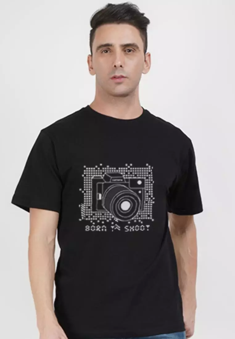 Buy QuirkyT Camera Print Graphic Black Cotton Short Sleeve Crew Neck ...