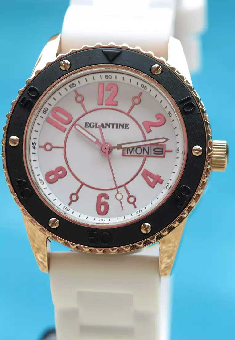 EGLANTINE Vanessa Ladies Pink Gold Plated Steel Quartz Watch Black ...