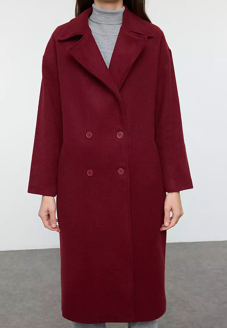 Buy Trendyol Long Wool Burgundy Oversize Cashew Coat Online | ZALORA ...