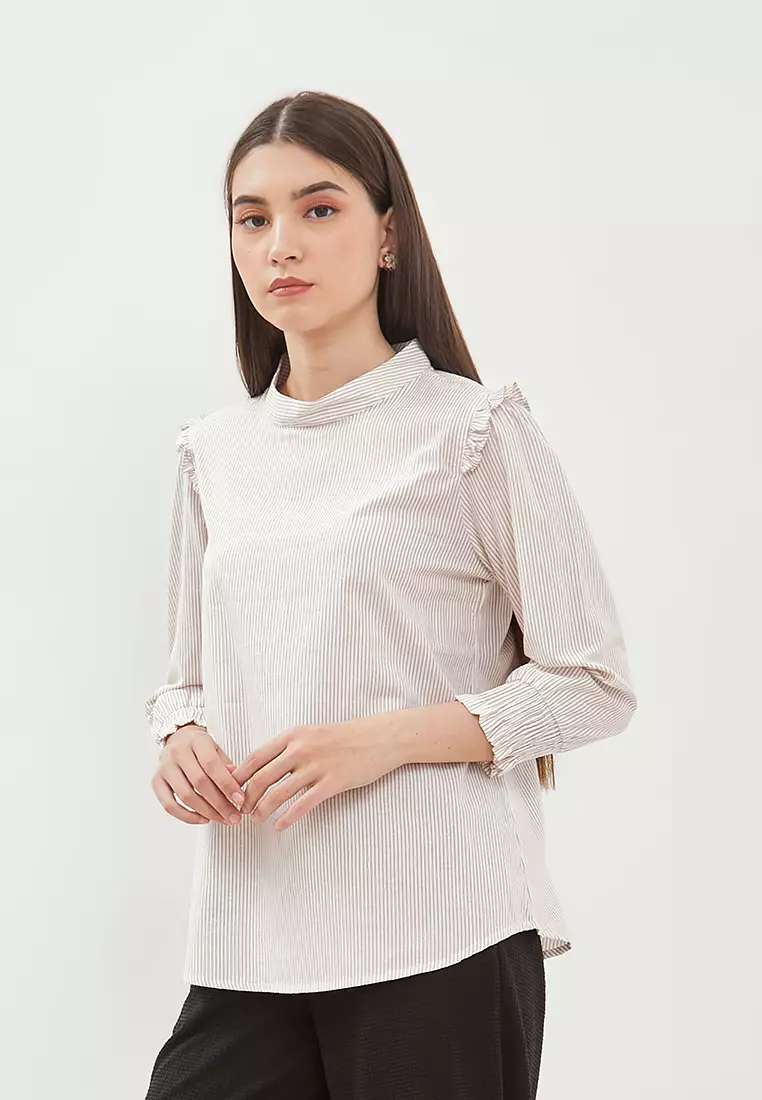 Jual Simplicity SIMPLICITY Stripes Shoulder Frill Blouse Vol.2 Original ...