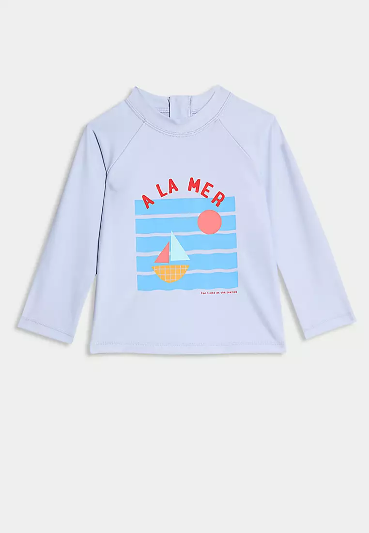 Jual Marks & Spencer 2Pc A La Mer Slogan Rash Vest Swim Set Original ...