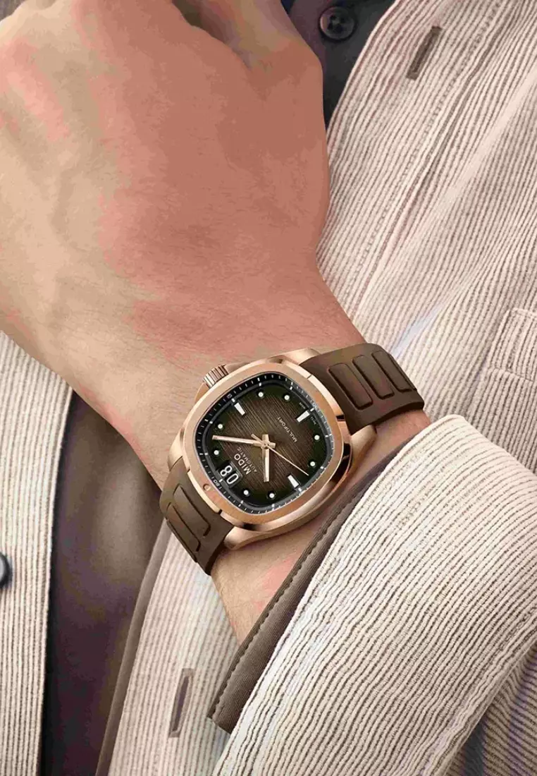 Buy Mido Mido Multifort TV Big Date Brown Dial Brown Rubber Band ...