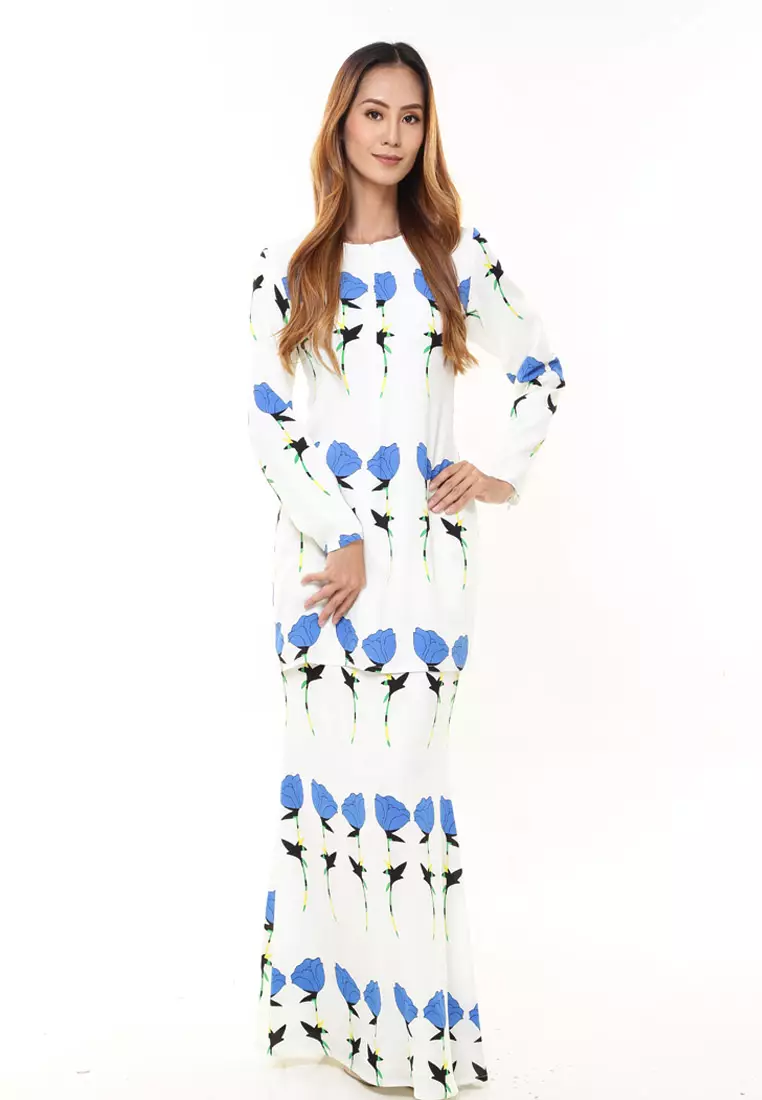 Buy RINA NICHIE COUTURE Rina Printed Kurung Blue Lily Flower Online ...