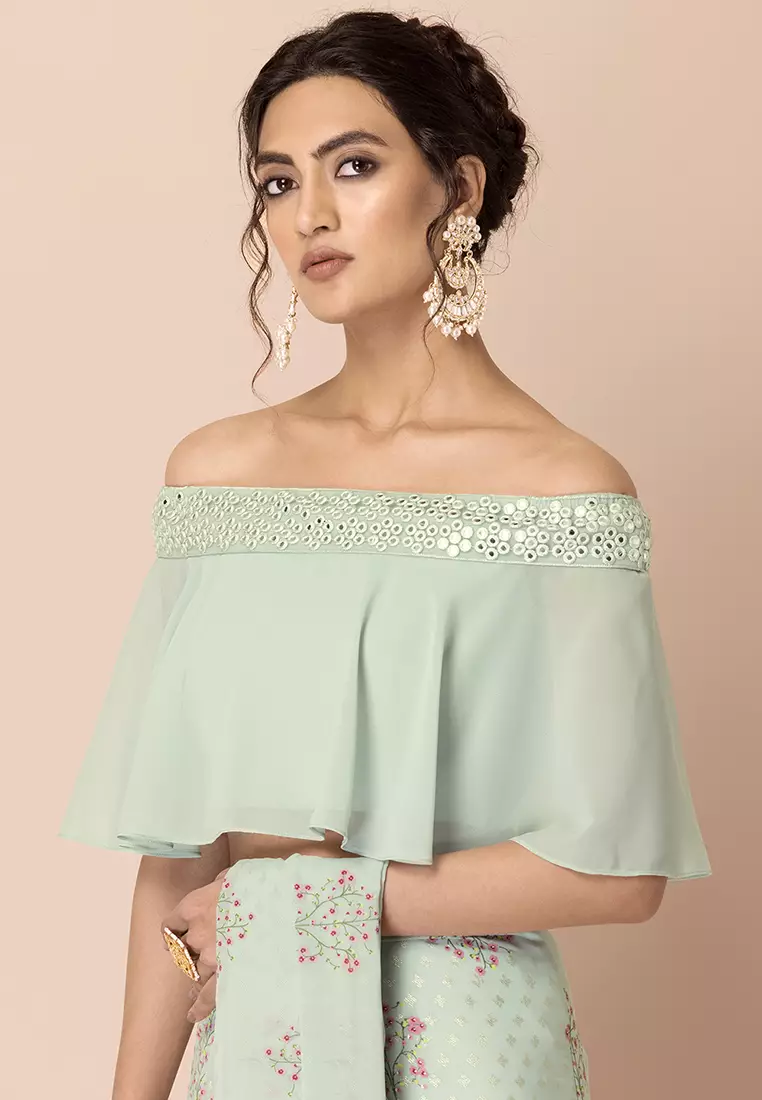 Buy Indya Sea Foam Mirror Ruffled Off Shoulder Top Online Zalora Malaysia