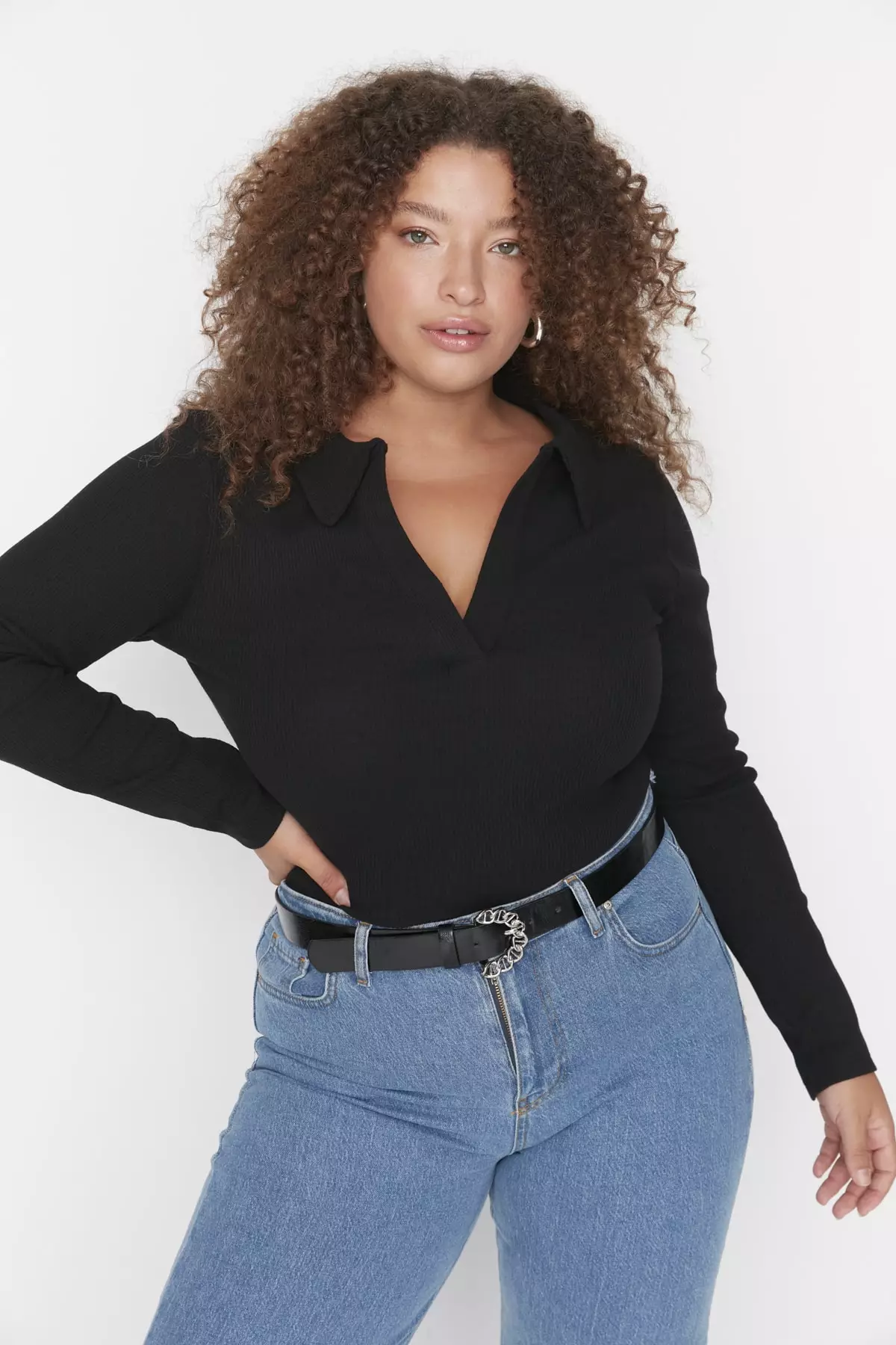 Buy Trendyol Plus Size Collar Neck Bodysuit 2024 Online | ZALORA