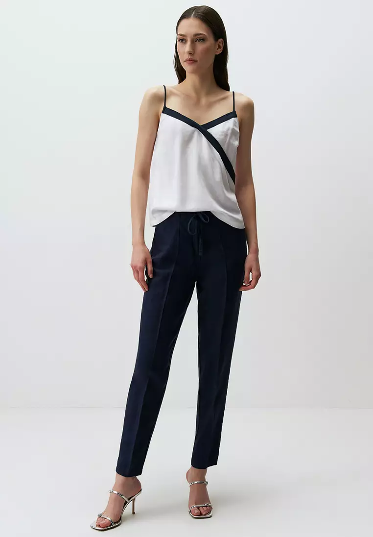 Buy Jimmy Key Jimmy Key Navy Blue High Waist Regular Leg Linen Pants ...