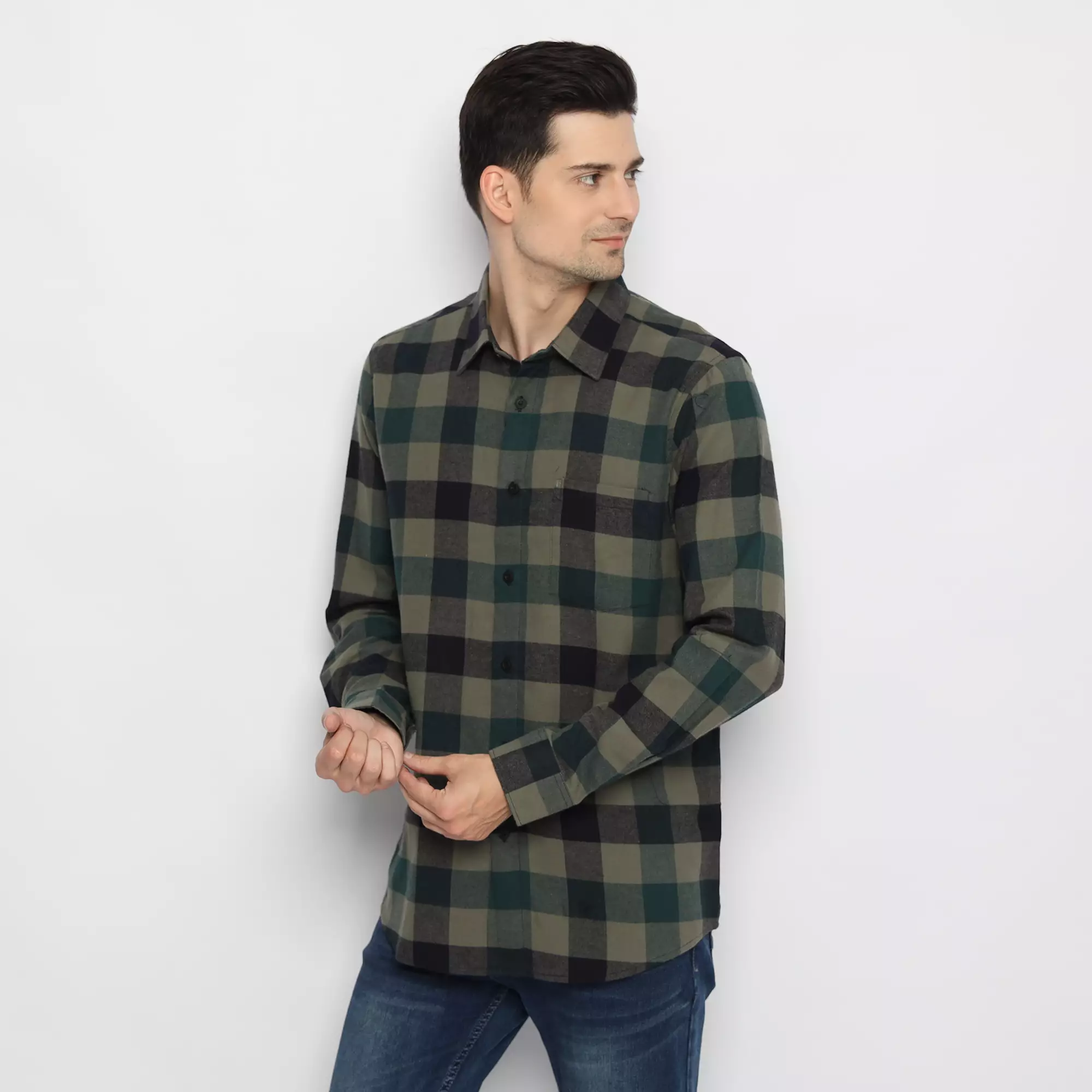 Jual Platini Platini Kemeja Pria Flanel Panjang Hijau Tua 76369 ...