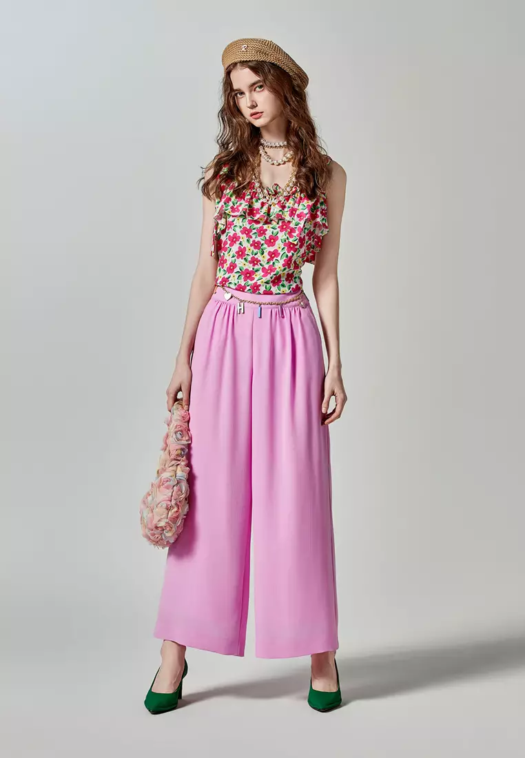 Buy iROO Bold Floral Vest With Pleated Flounce Neckline 2025 Online ...