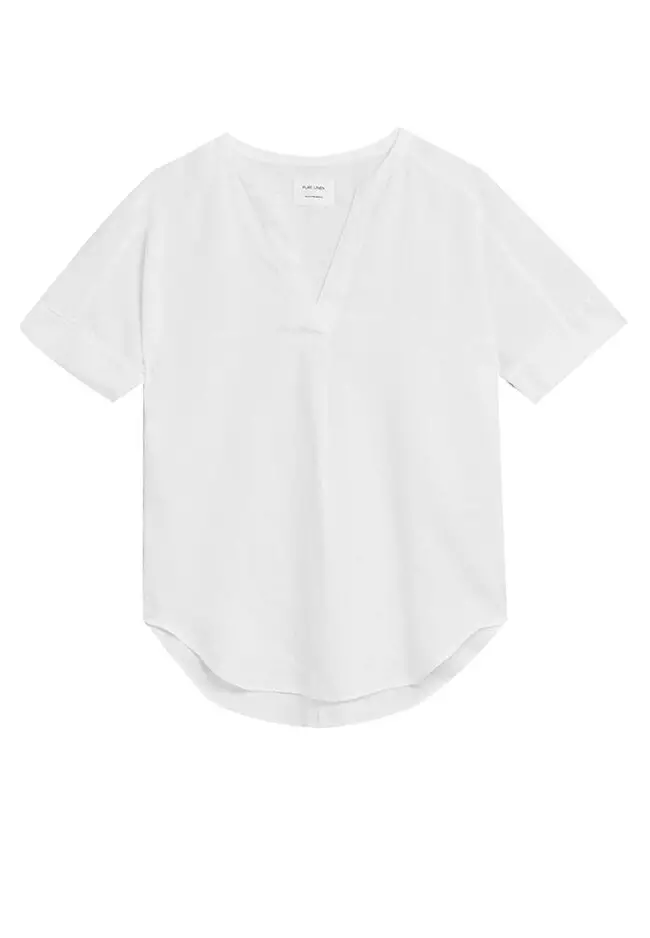 Jual Marks & Spencer Pure Linen Short Sleeve Popover Blouse Original ...
