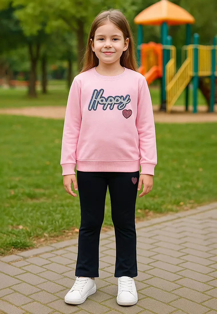 Buy Trendyol Pink*001 Girl's Slogan Knitted Bottom-Top Suit ...