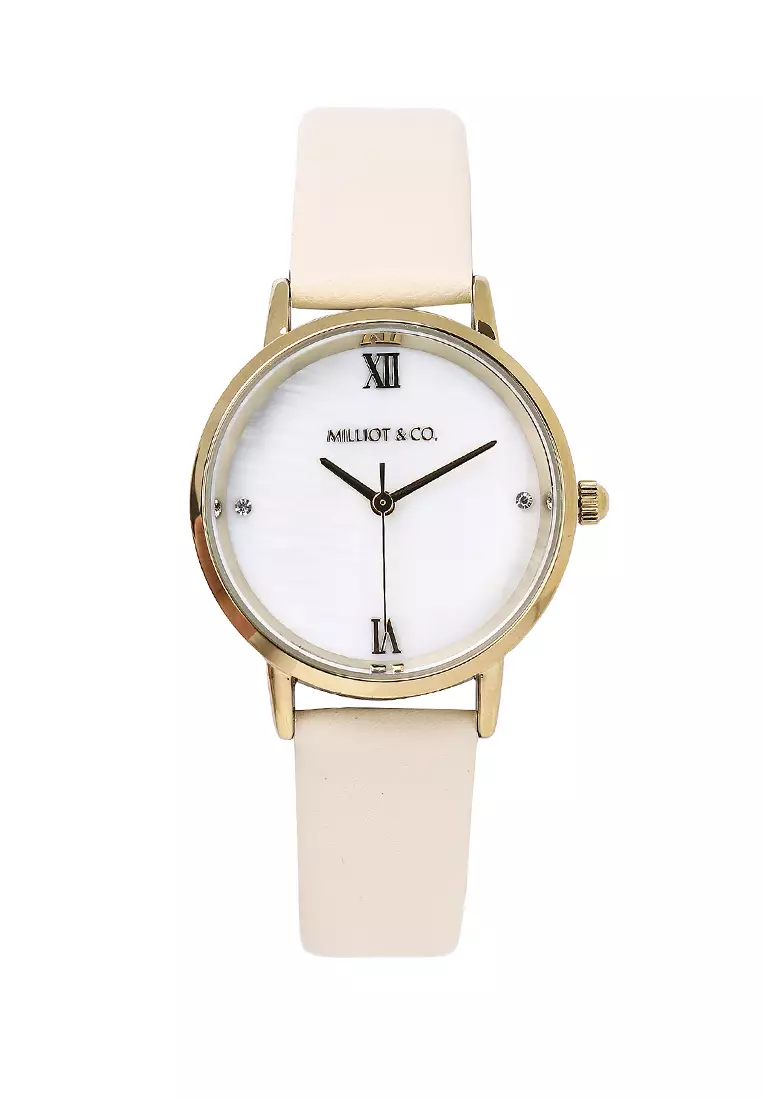 Buy Milliot & Co. Shireen Gold Leather Watch with Bracelet Set Online ...