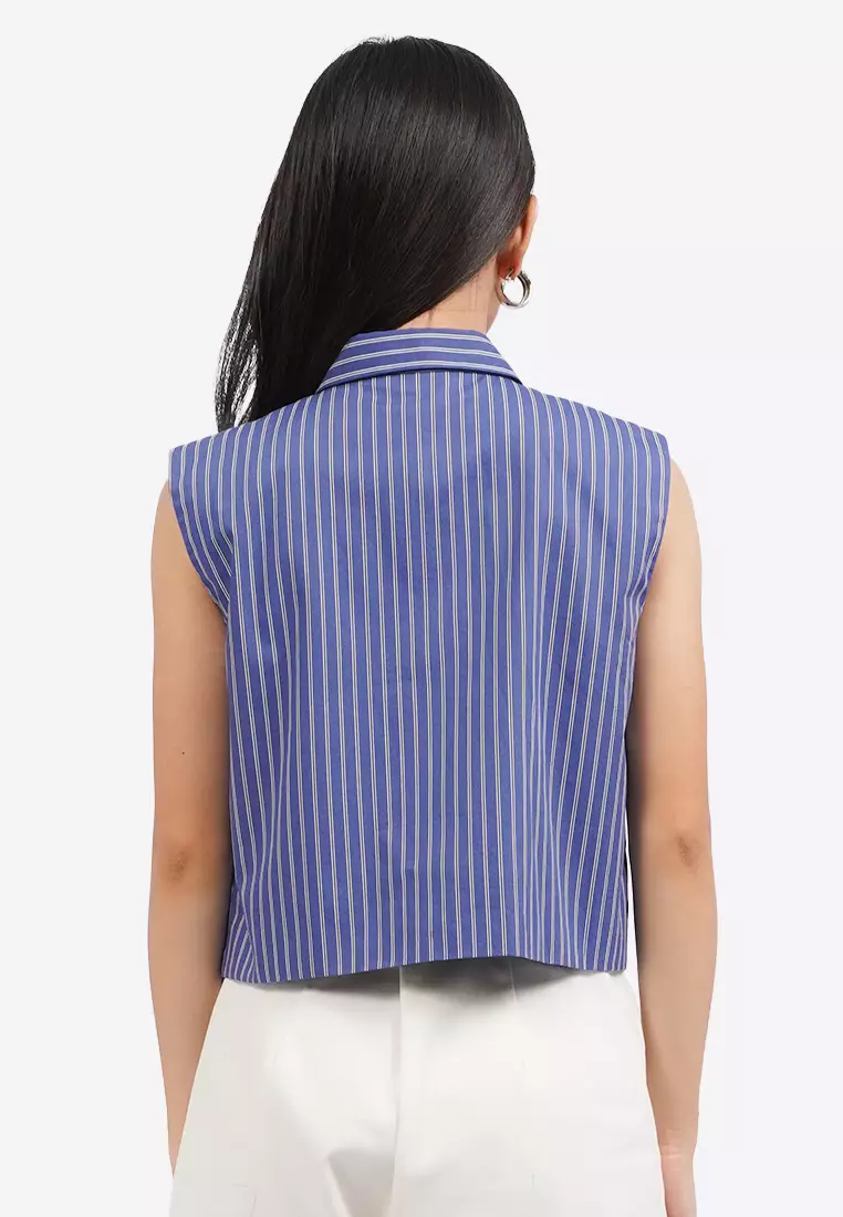 Jual COLORBOX Sleeveless Stripes Blouse with Pocket Original 2025 ...