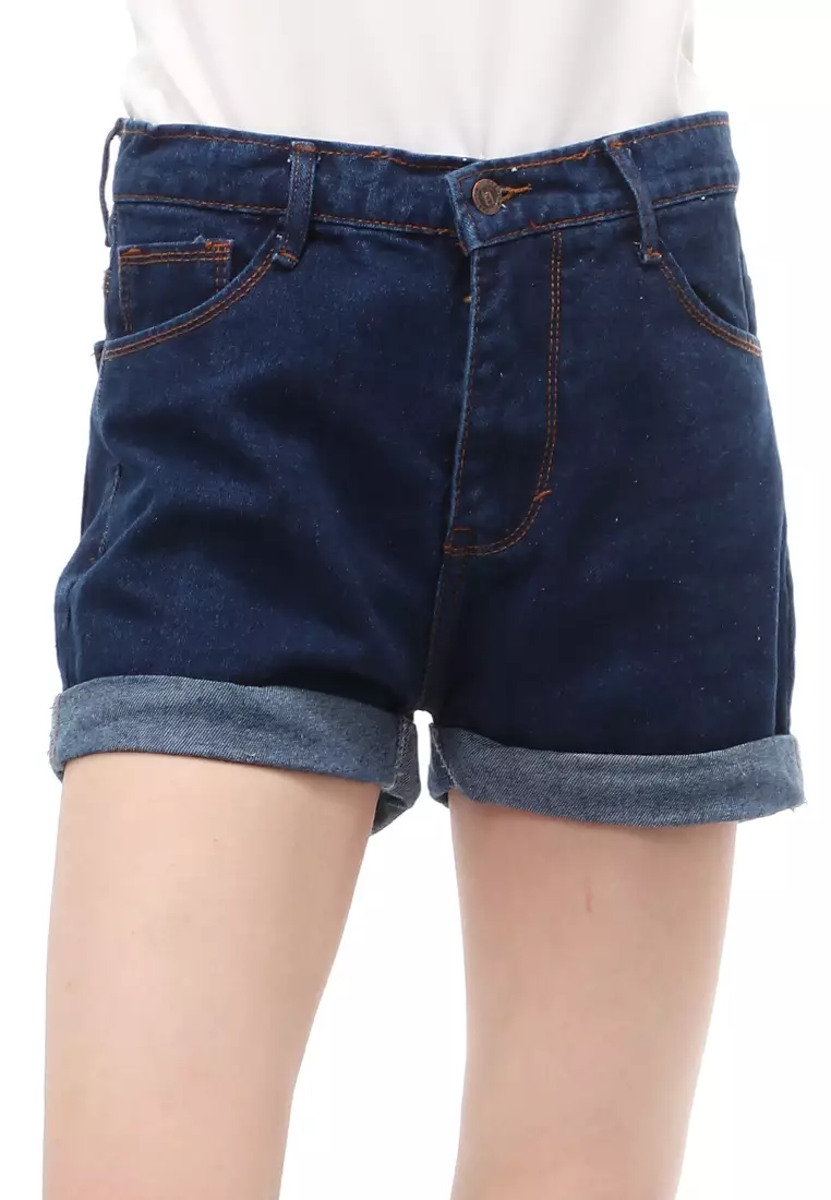 Jual Evernoon Radmila Hot Pants Wanita Aksen Lipat Regular Fit - Biru Tua Original 2025 | ZALORA ...