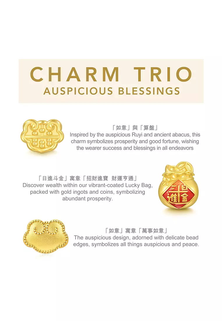 Buy Chow Sang Sang 999 24K Solid Gold Auspicious Blessings Charm Trio ...
