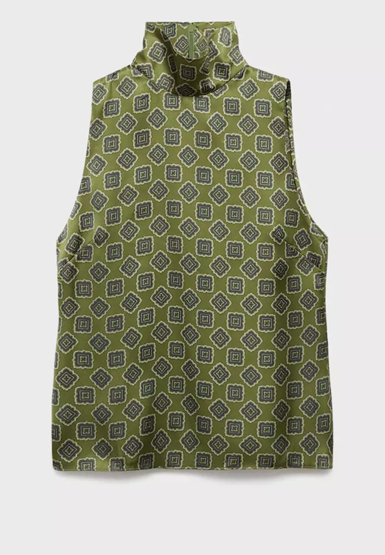 Buy Mango Satin Blouse With Geometric Pattern 2025 Online | ZALORA ...