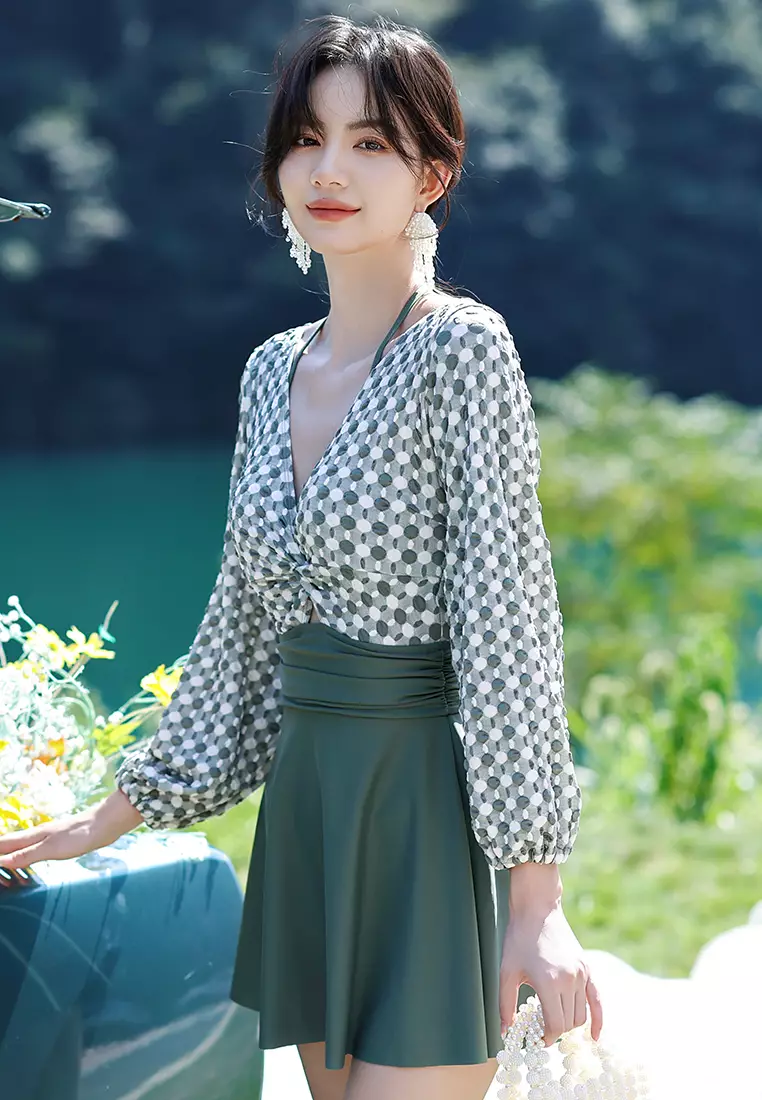 A-IN GIRLS Elegant Checkered Panel One Piece Swimsuit 2024 | Buy A-IN ...