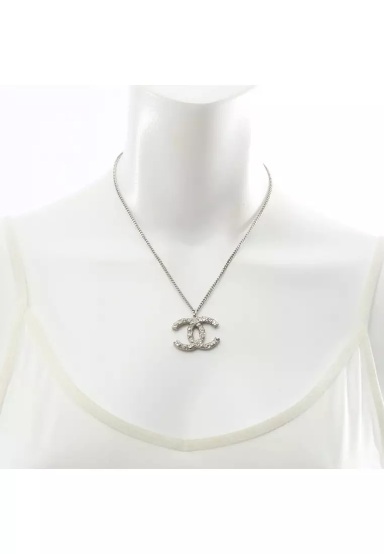 Buy Chanel Pre-Loved Chanel coco mark necklace Rhinestone Silver clear ...