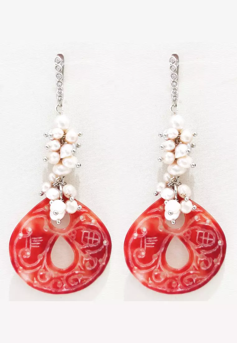 Jual San Marco Women's Accessories Pearl Drops Jade Earrings Anting ...