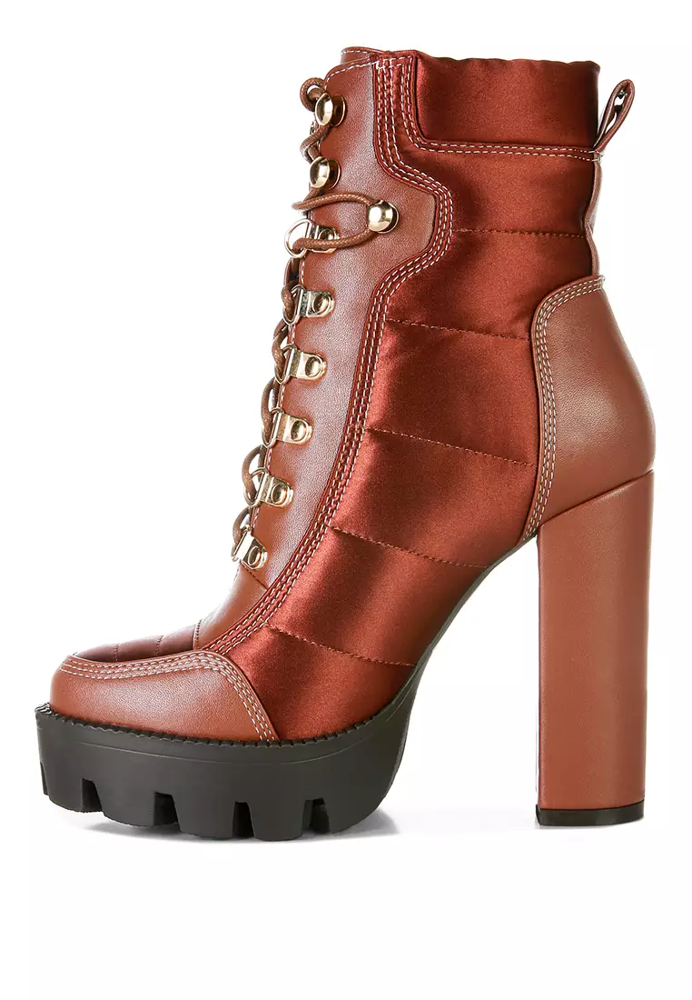 London Rag Tan High Heel Quilted Satin Biker Boots 2025 | Buy London ...