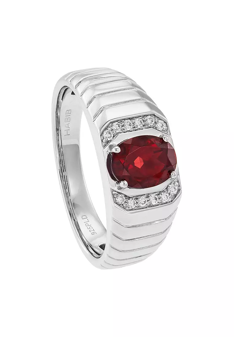 Buy HABIB HABIB Oval Garnet and Diamond Men's Ring in 925 Silver ...