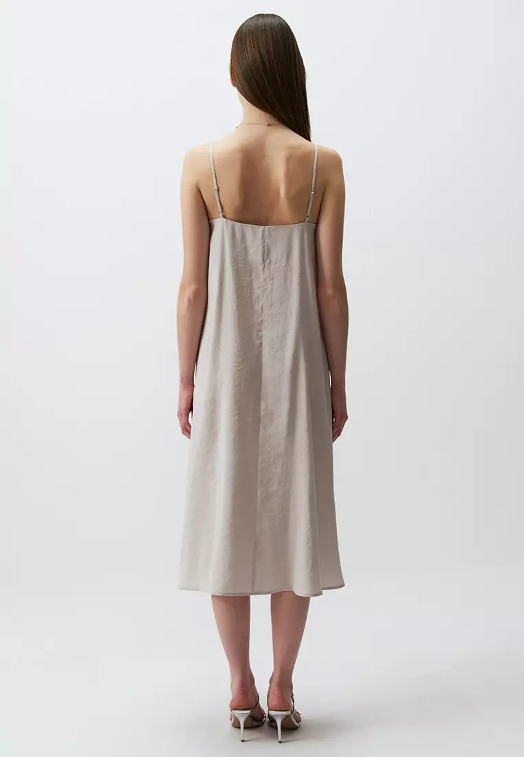 Buy Jimmy Key Jimmy Key Beige Loose Fitted V Neck Strappy Midi Dress ...