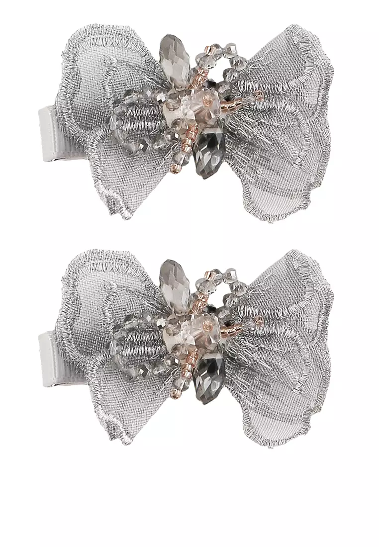 Jual Milan de sable Hair Pin Vanetta Crystal Butterfly Pair Silver ...