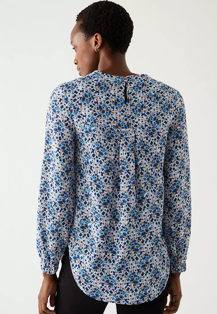 Jual Marks And Spencer Printed V Neck Oversized Popover Blouse Original