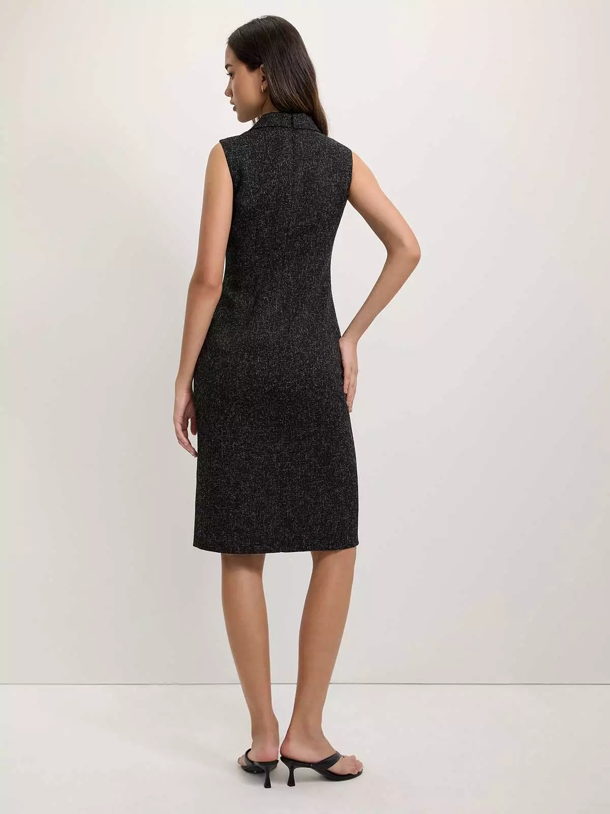 Jual POMELO FASHION Tweed Front Slit Dress - Black Original 2025 ...