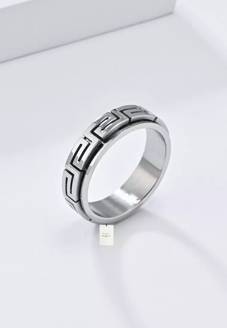 Buy HAPPY FRIDAYS Titanium Steel Rotatable Design Pattern Ring JW QF ...
