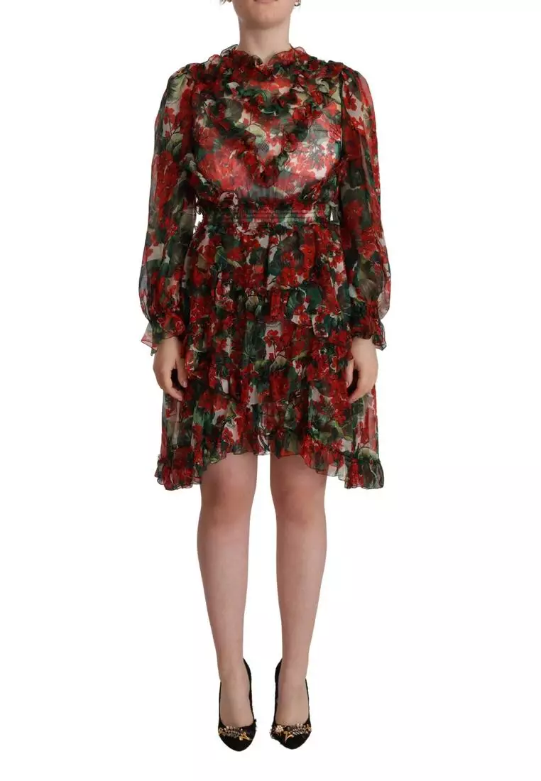 Buy Dolce & Gabbana Floral Print Mini Dress Geranium Print 2025 Online ...