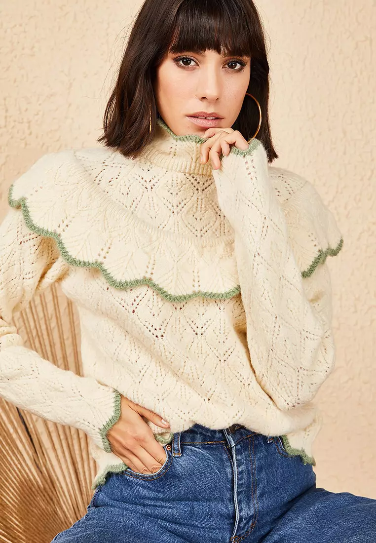 Buy Bianco Lucci Openwork Frilly Knitwear Sweater 2025 Online | ZALORA