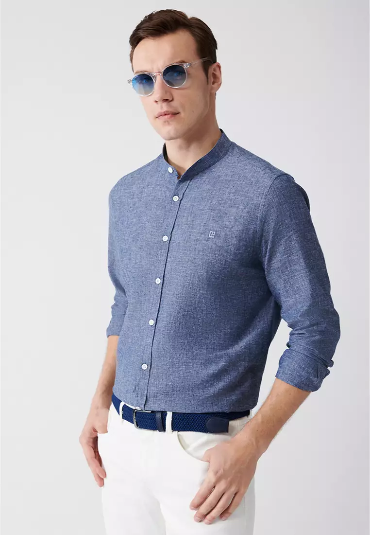 Jual Avva Mens Indigo Crew Neck Regular Fit Shirt Original 2024 ...