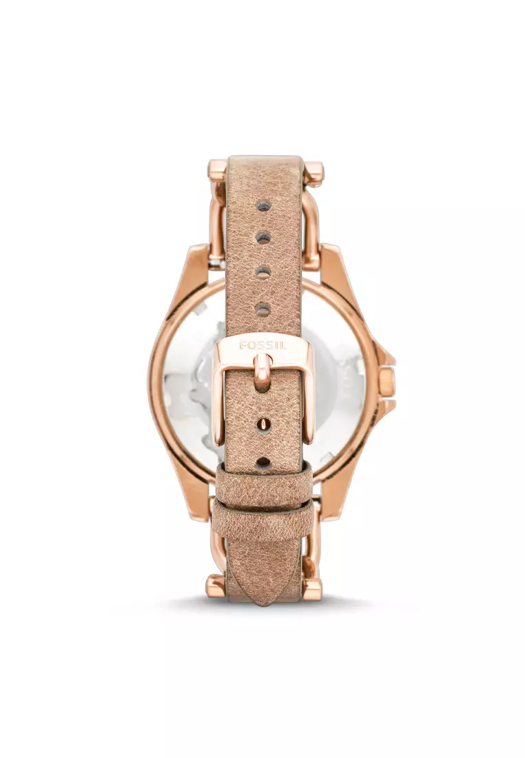 Jual Fossil Fossil Riley Multifunction Rose-Tone & Sand Leather Watch ...