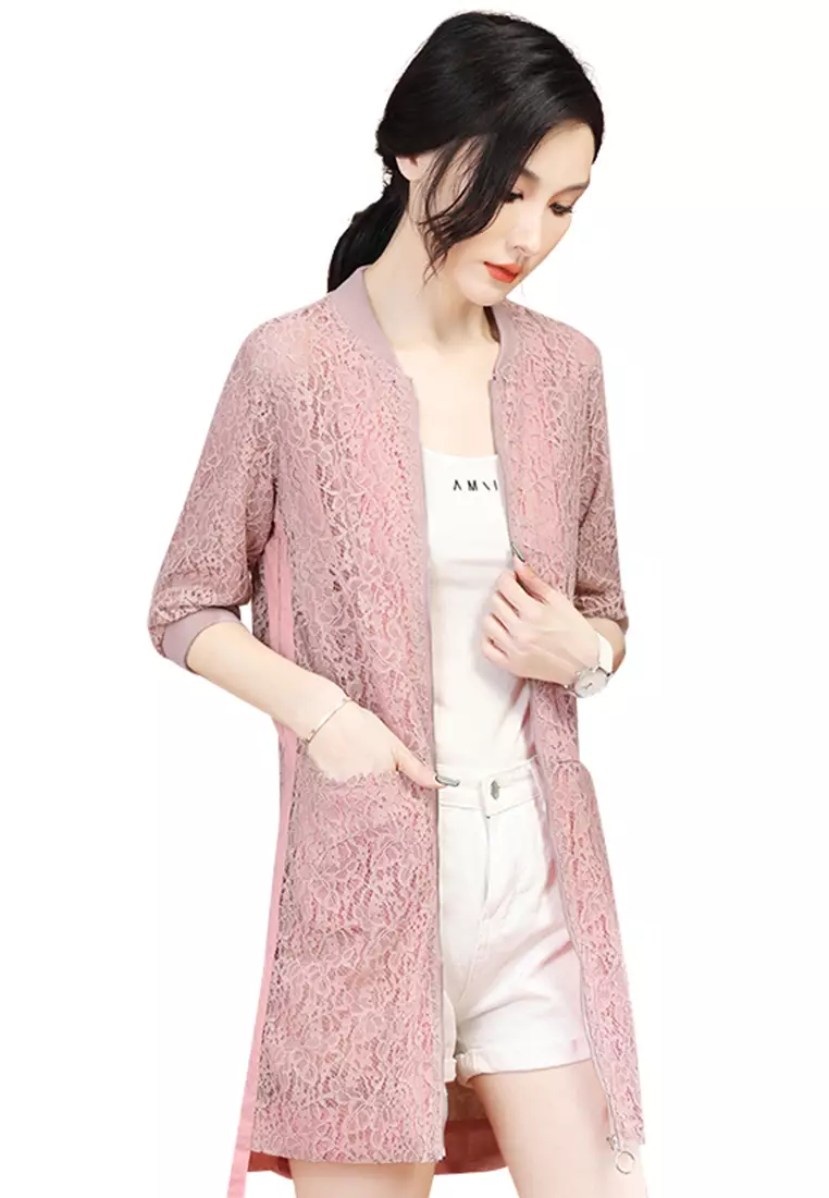 Buy A-IN GIRLS Temperament Lace Long Thin Coat Online | ZALORA Malaysia