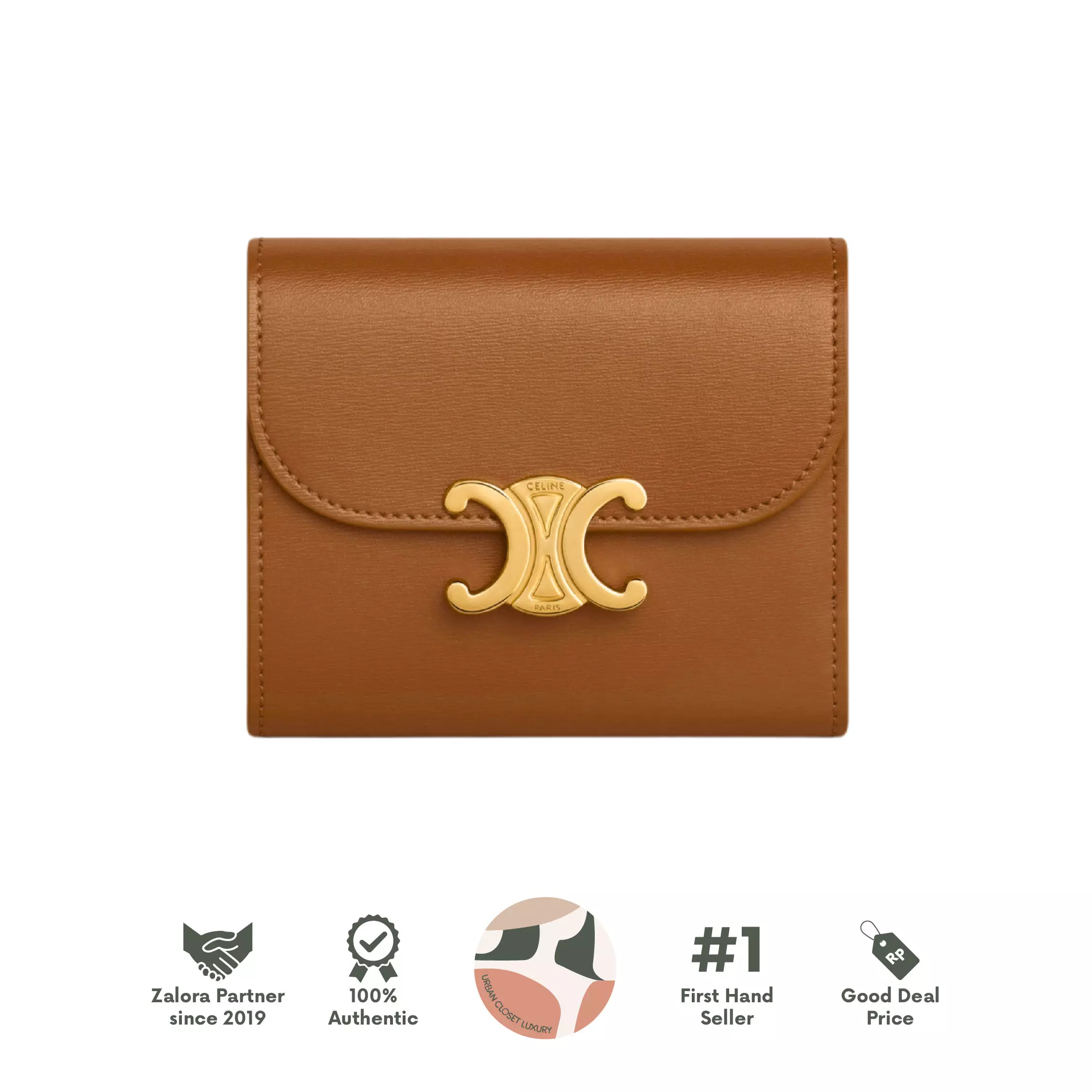 Jual Celine Small Wallet Triomphe in Shiny Smooth Lambskin Tan Original ...