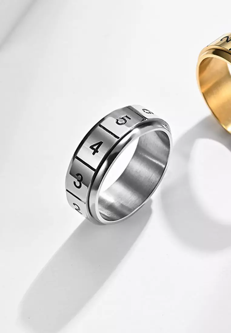 Buy HAPPY FRIDAYS Rotatable Design Arabic Numerals Titanium Steel Ring ...
