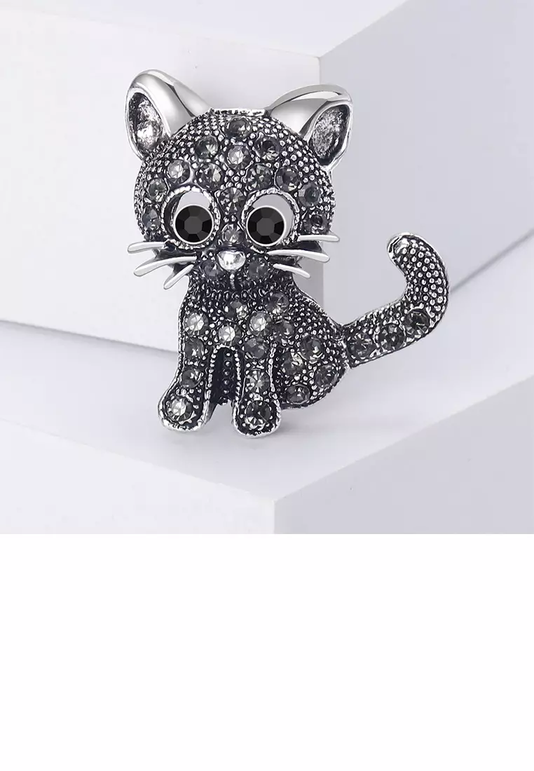 Buy SOEOES Simple Cute Cat Brooch with Grey Cubic Zirconia 2025 Online ...