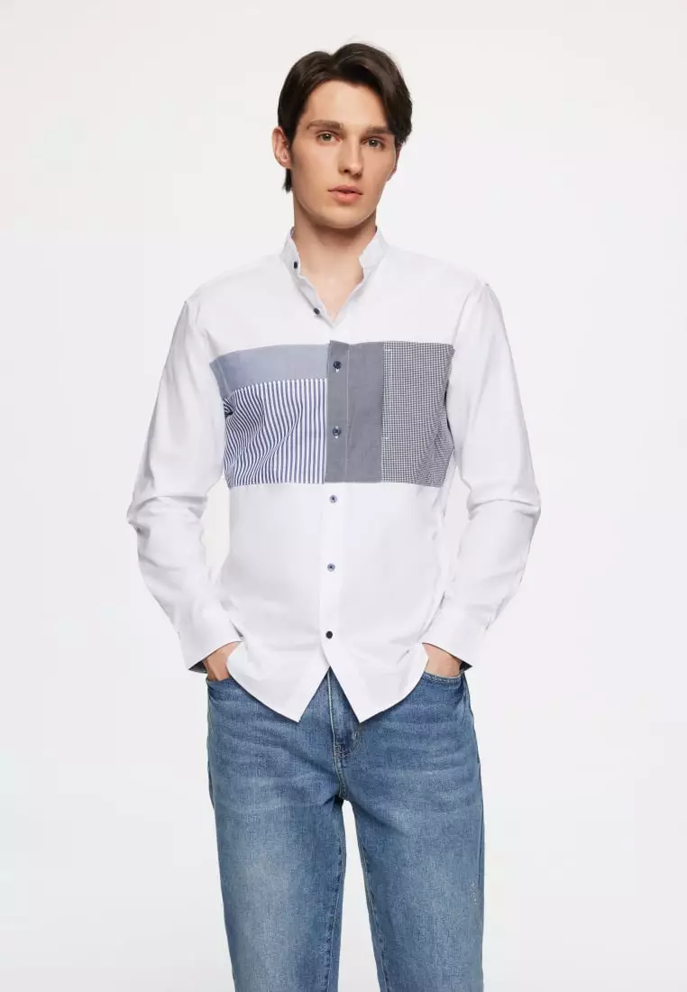 Buy G2000 Easy Care Stand Collar Blocking Oxford Casual Shirt 2024