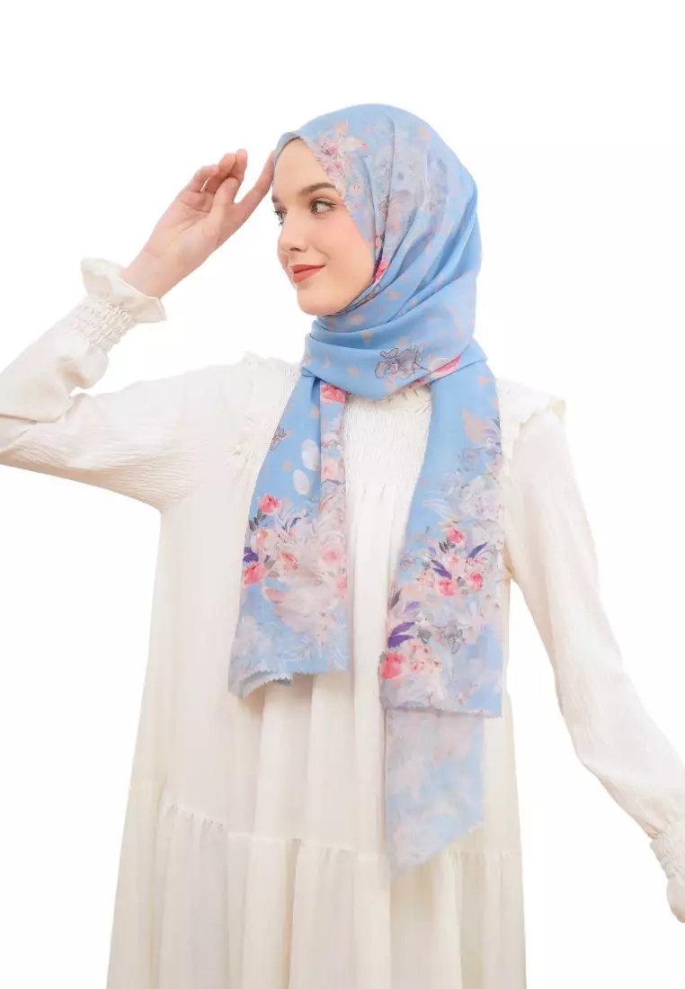 Jual Hijab Wanita Cantik.com Pashmina Emily Series Hijab printing premium motif bunga Varian Sky ...