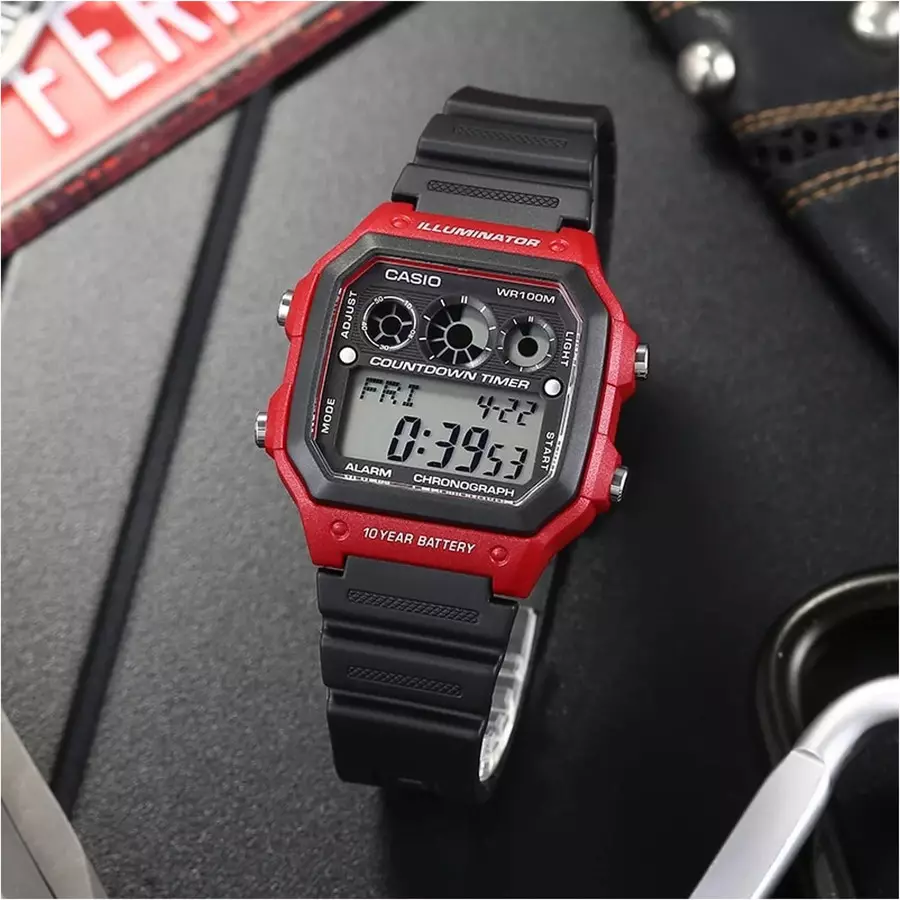 Jual CASIO Casio AE-1300WH-4AVDF Merah Karet Hitam Cowok Original 2025 | ZALORA Indonesia