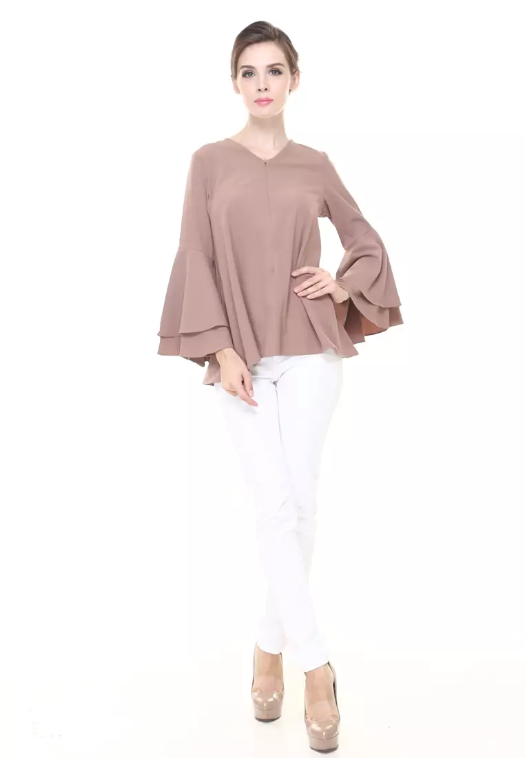 Buy RINA NICHIE COUTURE Rena Top 2 Layers Peplum Sleeves in Brown 2026 ...