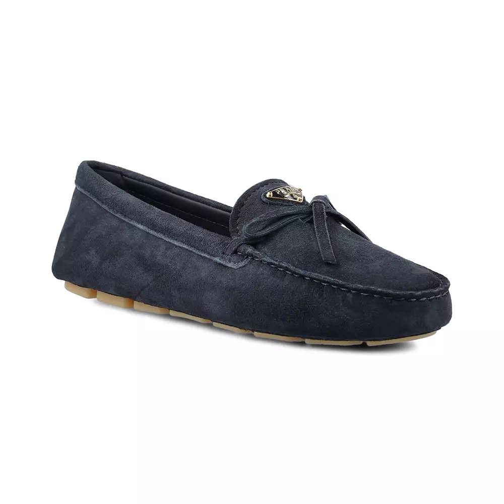 Jual Prada Prada Bow Triangle Enamel Logo Loafers Suede Leather Navy ...
