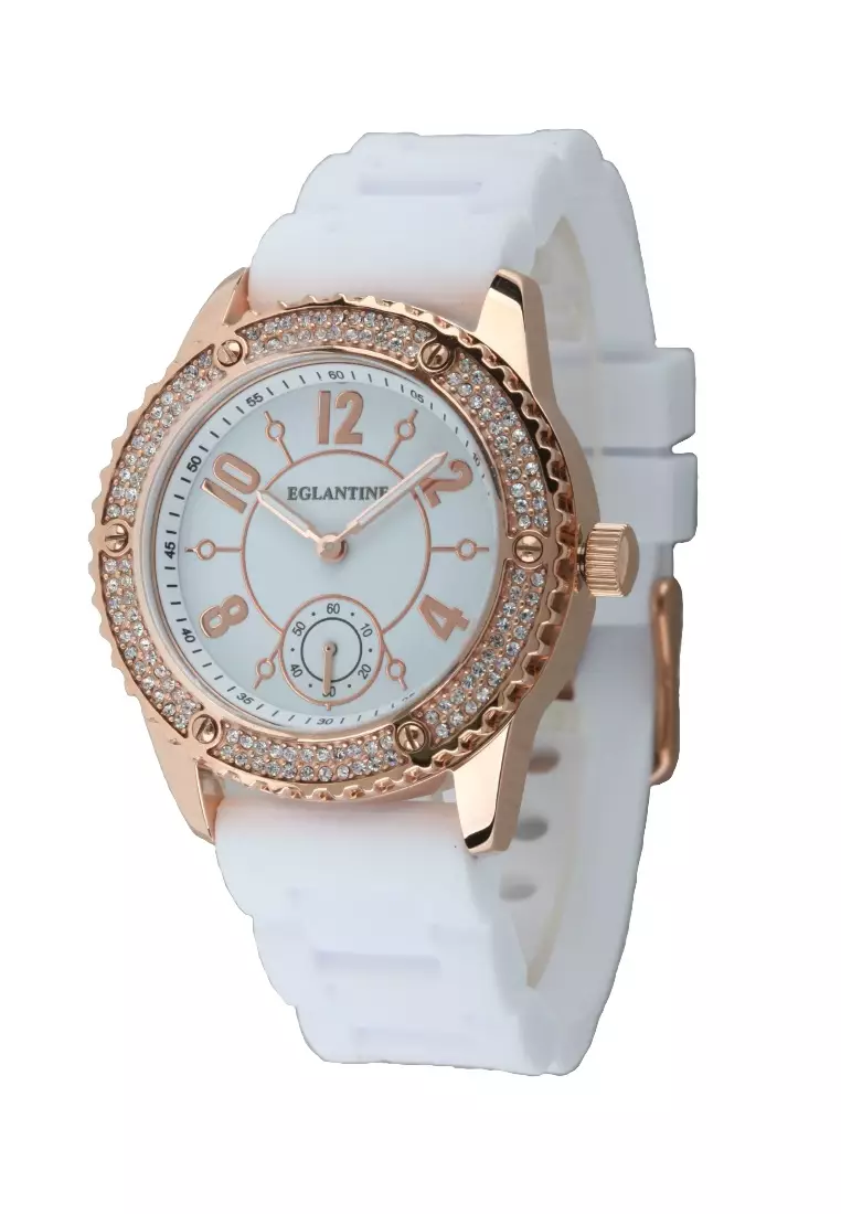 Buy EGLANTINE Vanessa Ladies Pink Gold Plated Steel Quartz Watch Paved ...