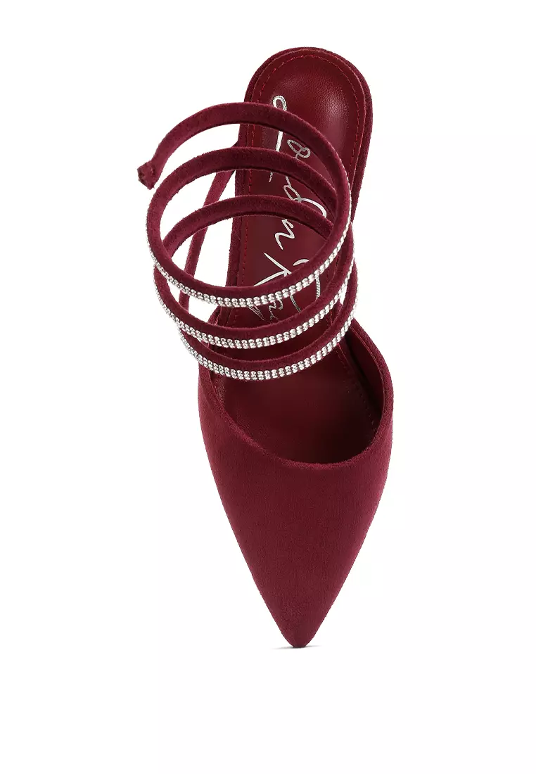 Buy London Rag Burgundy Rhinestone Embellished Strap Up Sandals Online