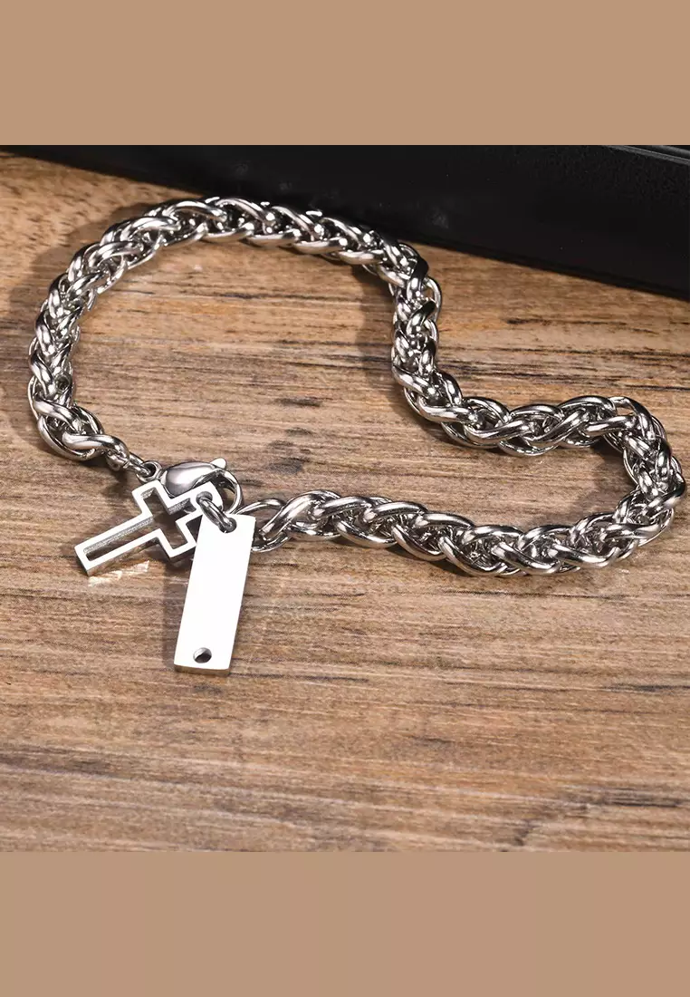 Buy HAPPY FRIDAYS Titanium Steel Drop Cross Chain Bracelet JW QX-1849.2 ...