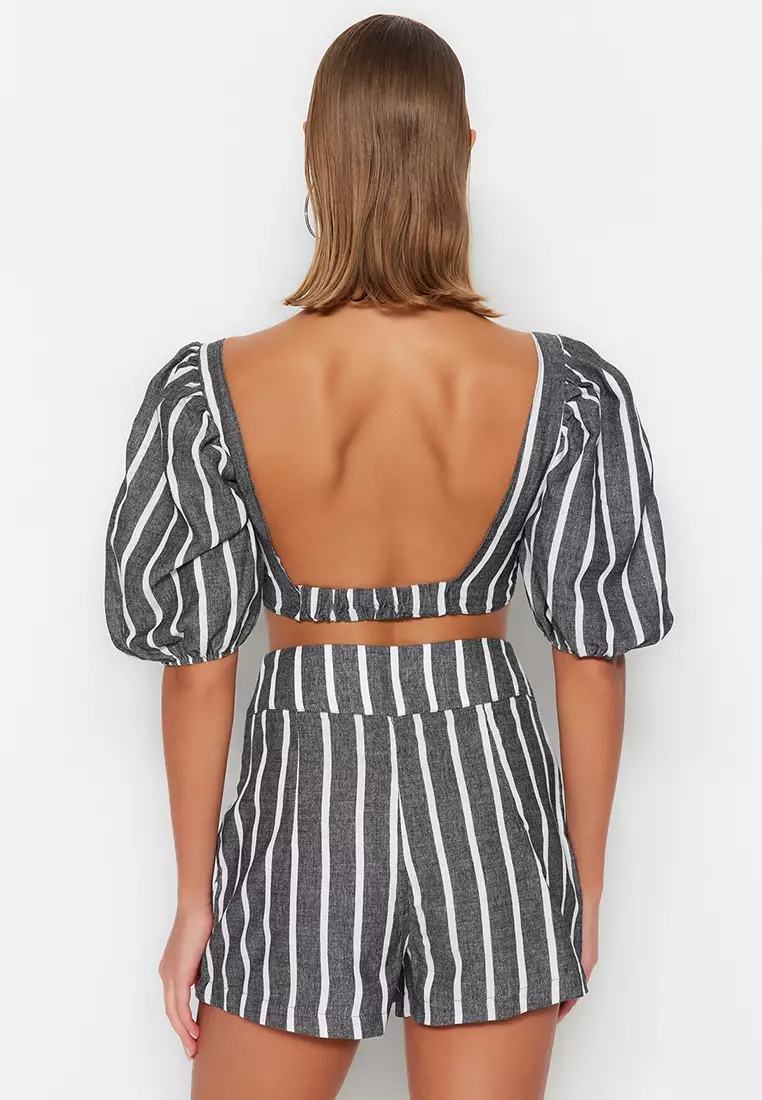 Jual Trendyol Striped Puff Sleeves Bottom-Top Set Original 2024 ...