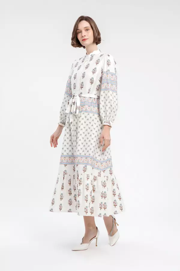 Jual Minimal MINIMAL - Layona - Gamis Motif Bunga Geometris - Beige ...