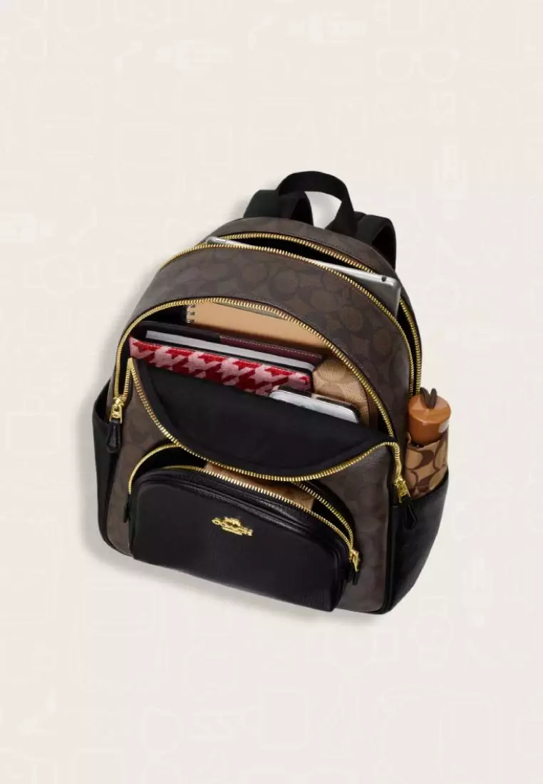 Jual Coach Coach Court Backpack In Signature Canvas Brown Black ...