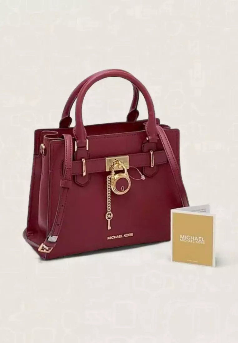 Jual Michael Kors Michael Kors Hamilton XS Satchel Crossbody Leather Dark Cherry Original 2024 ...